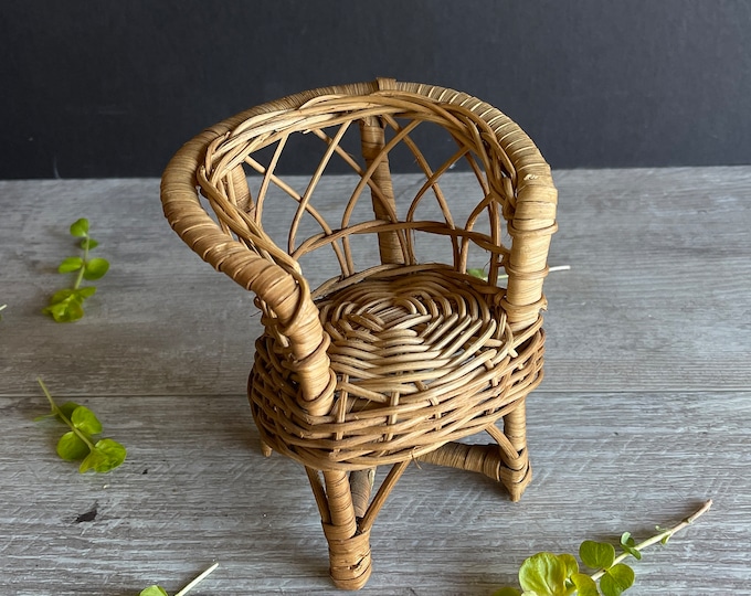 Vintage Wicker Doll Chair - Mini- Plant Seat - Natural Woven Seat - Etsy