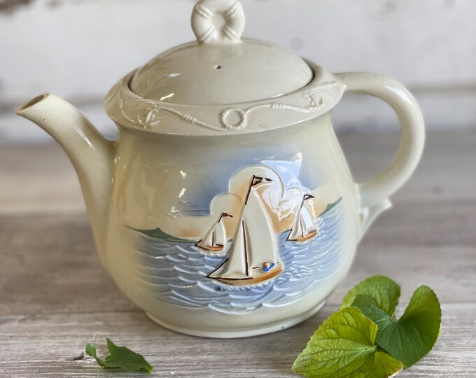 Vintage Teapot - Porcelier Sail Boat - Tea Pot - Extra Large Vitreous ...
