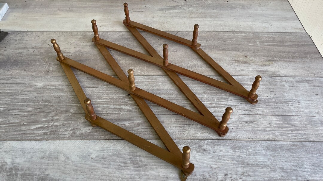 Vintage Accordion Wooden Peg Wall Rack - Medium 10 Peg - Copper Color ...