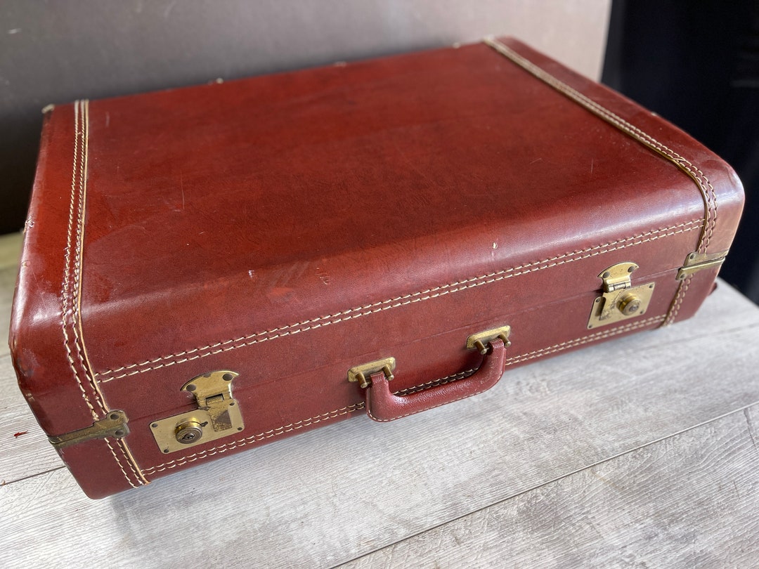 Vintage Suitcase Large Chesnut Brown Vinyl 1960s Preppy Style - Etsy