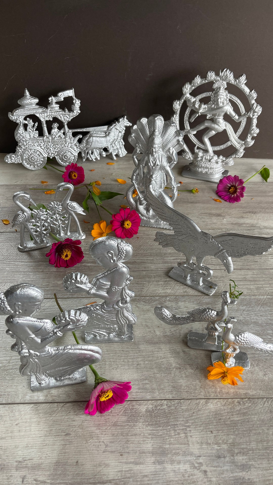 Handmade Aluminum Hindu Shrine Figures: Vishnu, Krishna, Saraswati - Etsy