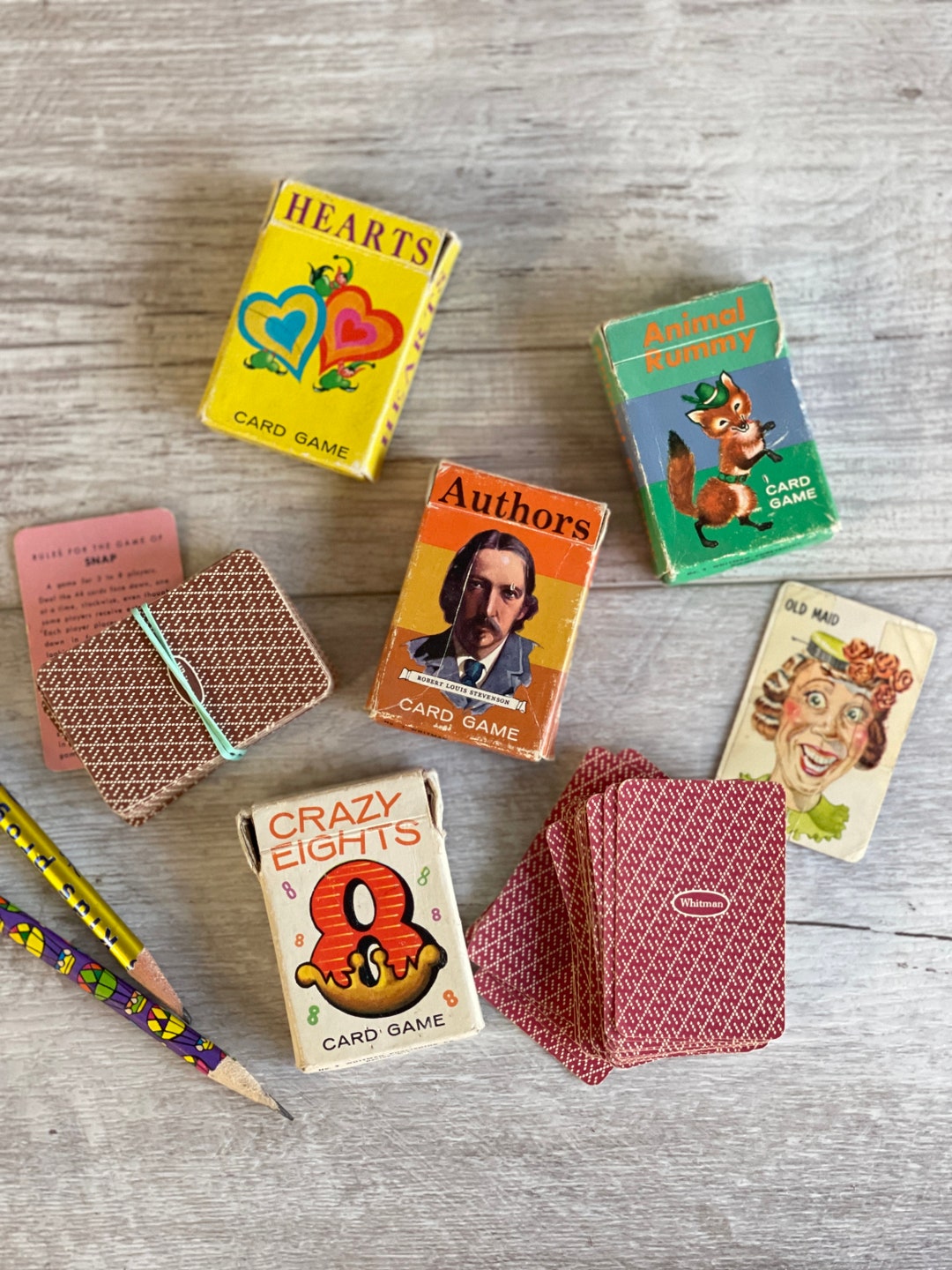 Vintage Whitman Miniature Card Game Set: 1960s Authors, Old Maid ...