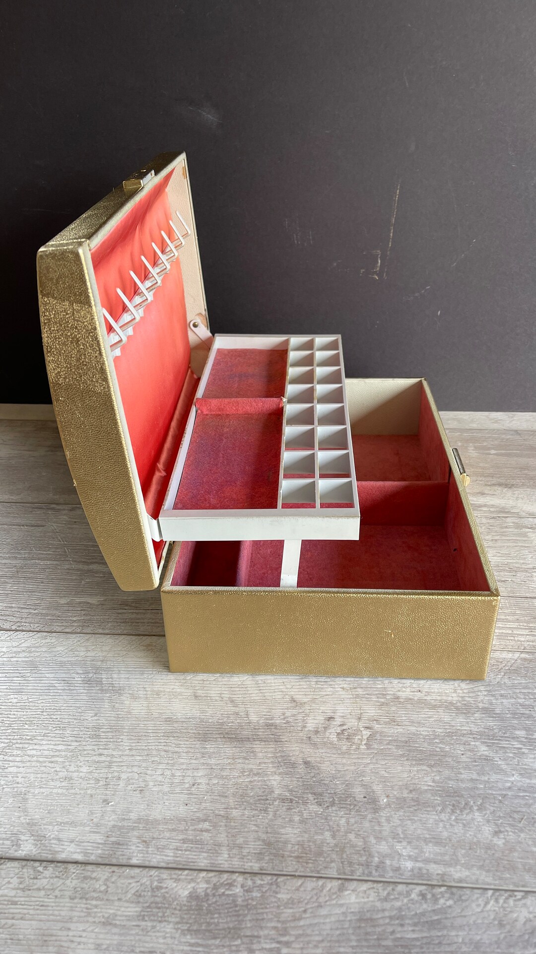 Vintage Jewelry Box Farrington Solid Wood Painted Gold -berry Lined ...