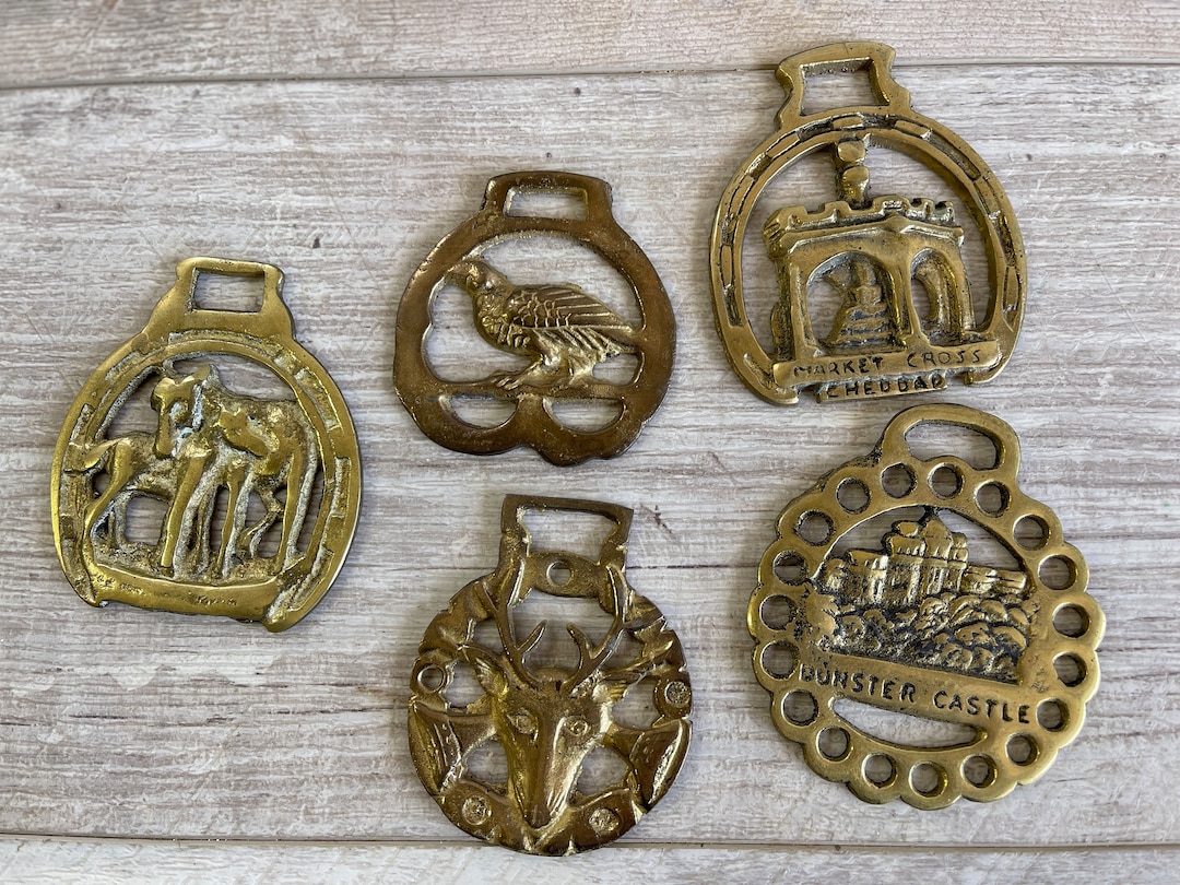 Vintage Horse Brasses Brass Saddle Charms - Lot 5 - Equestrian Harness ...