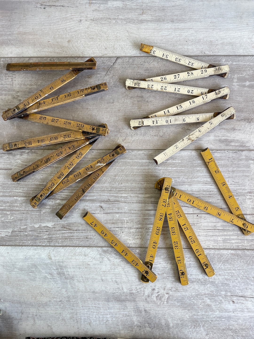 Vintage Wooden Folding Measuring Tape Rulers = Lot 3 - 48 and 72 Inches ...