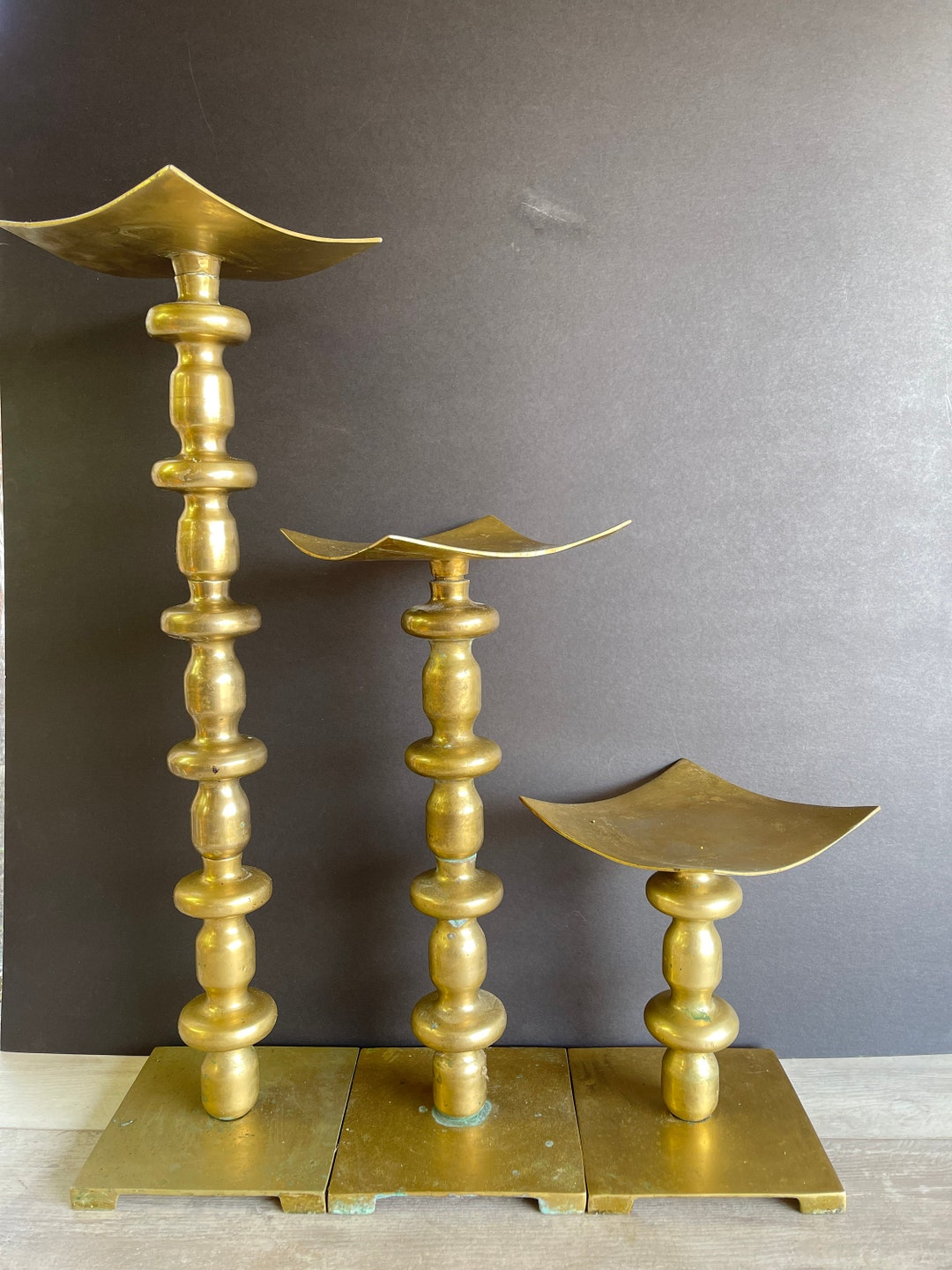 Vintage Brass Candlesticks Extra Large Pillar Candle Holders Asian ...