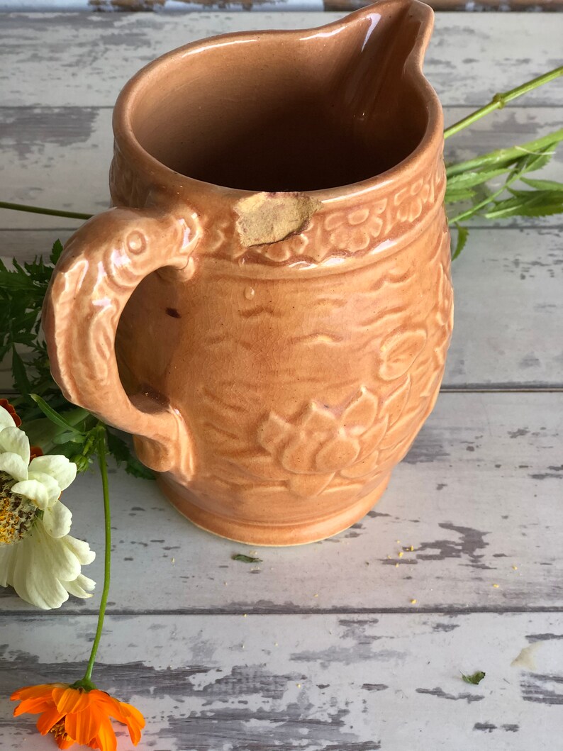 Vintage Mccoy Pitcher water Lily Lotus Yelloware Pottery - Etsy