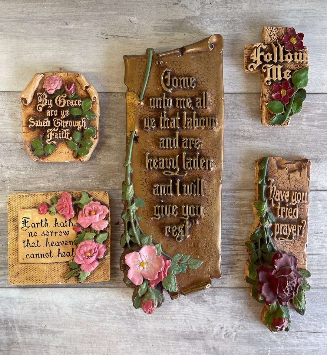 Vintage H A Larsen Chalkware Plaques Bible Verses oswego IL plaster ...