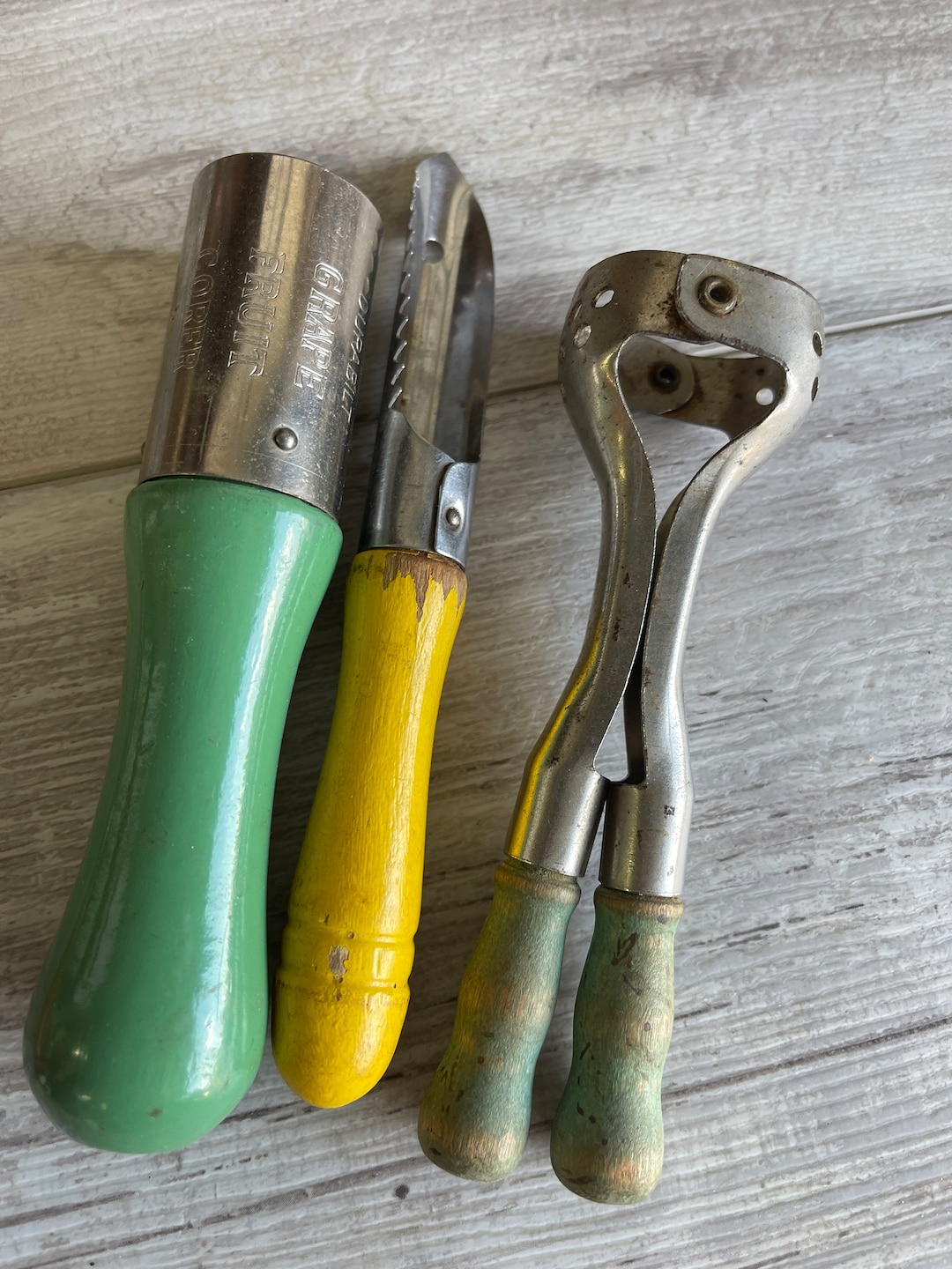 Vintage Kitchen Utensils - Old Wooden Handle Green Grapefruit Corer ...