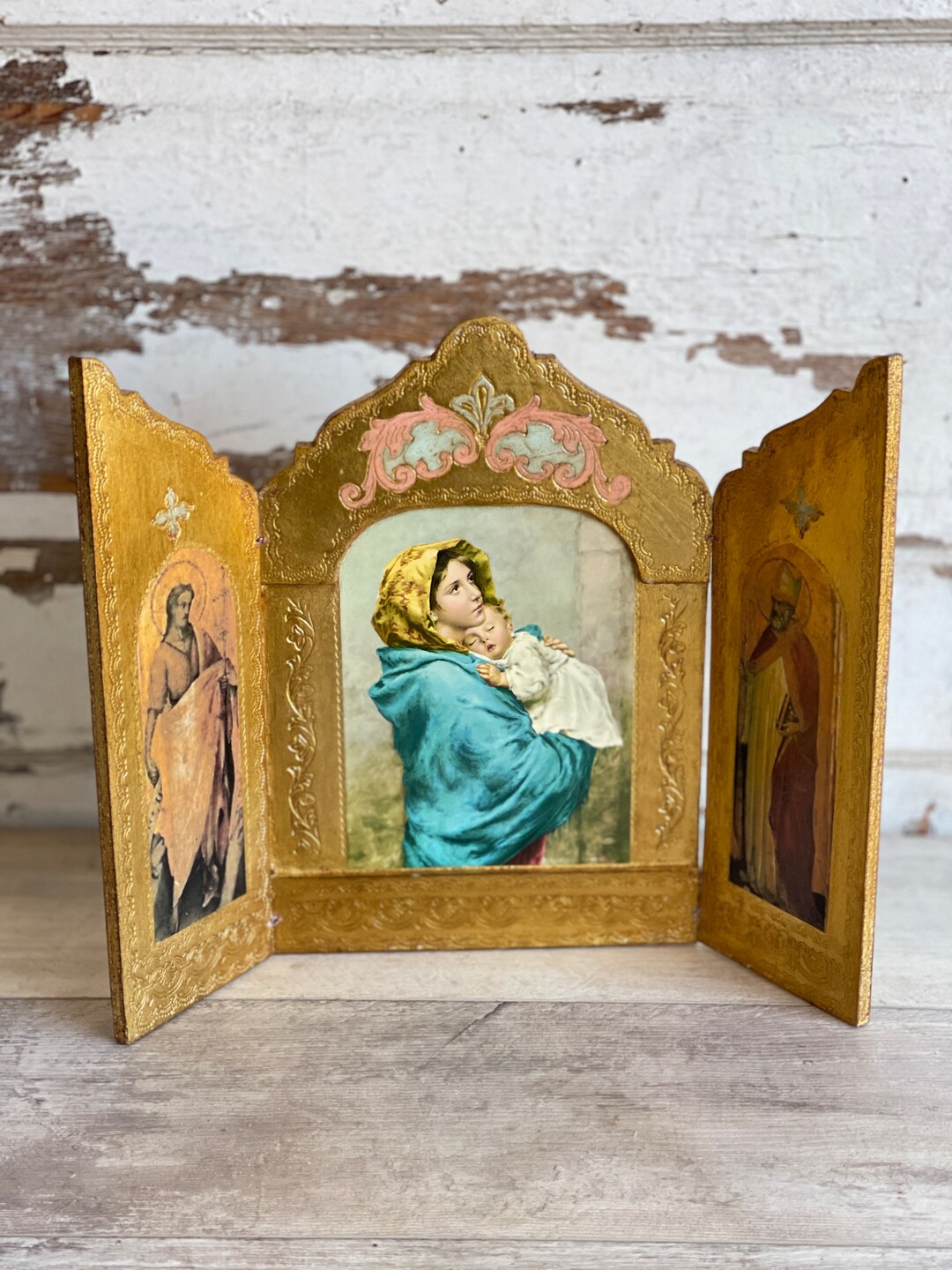 Vintage Venetian Triptych Madonna and Child Large Tri Fold Italian ...