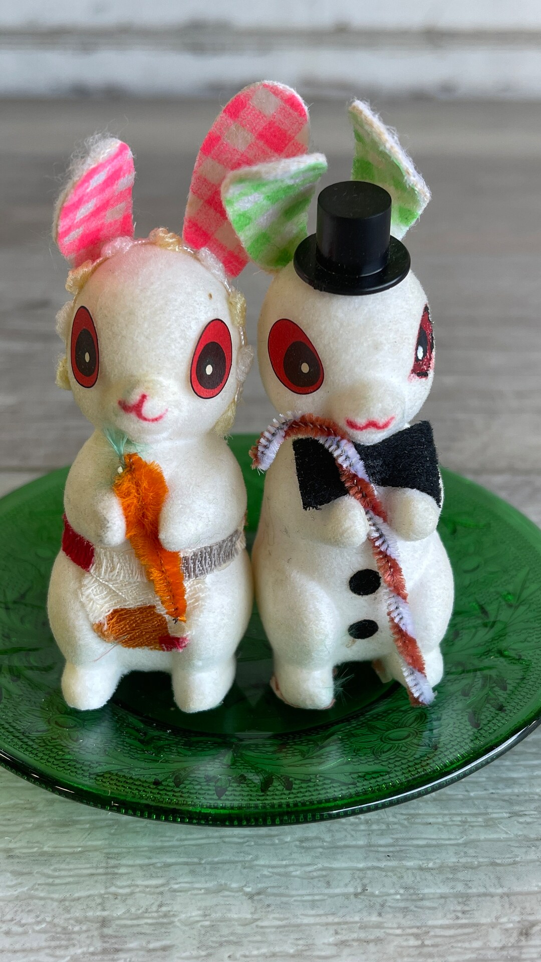 Vintage Easter Bunny Styrofoam Rabbits - Big Eye Flocked Pair - 3 ...