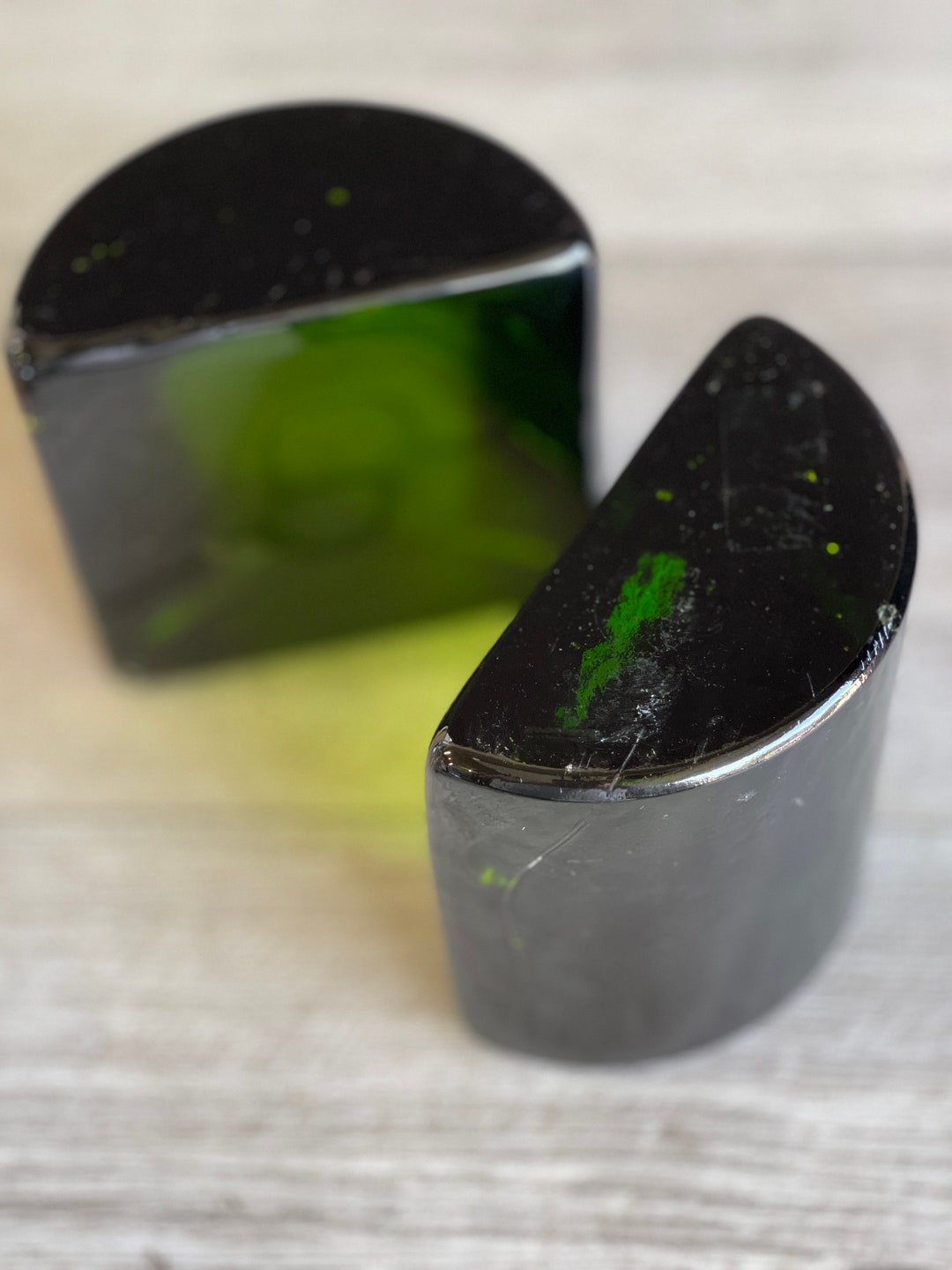 Vintage Blenko Glass Bookends: Half Moon Green, Wayne Husted Mid ...
