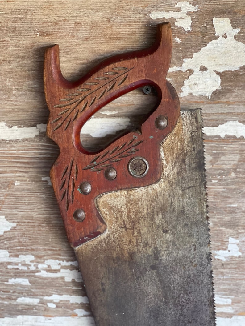 Vintage Diston Hand Saws: 1940s Eastlake Carved Wood Handle, 26 Inch ...
