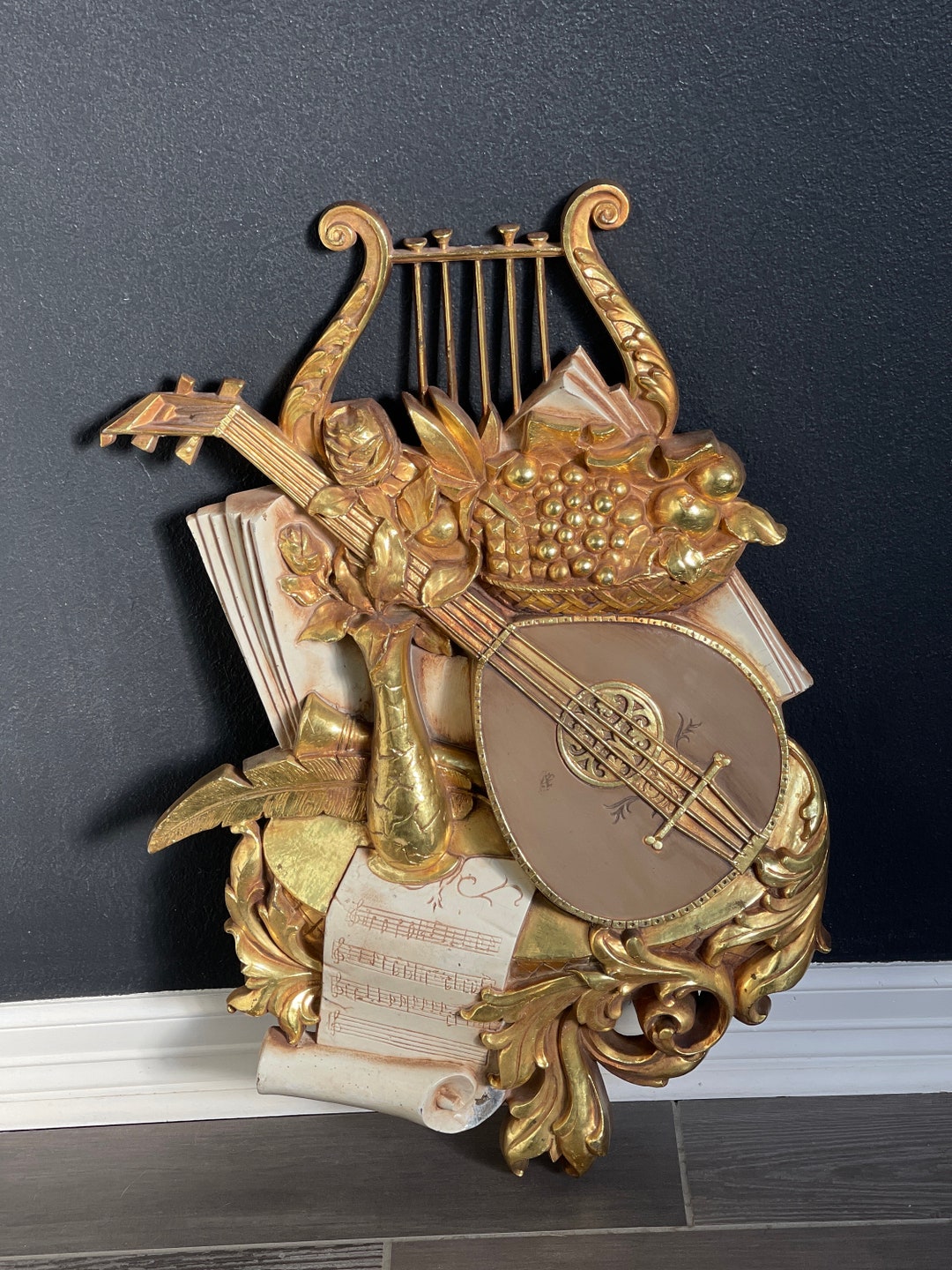 Vintage Syroco Wall Hanging - 1971 Mandolin Musical Hollywood Regency ...