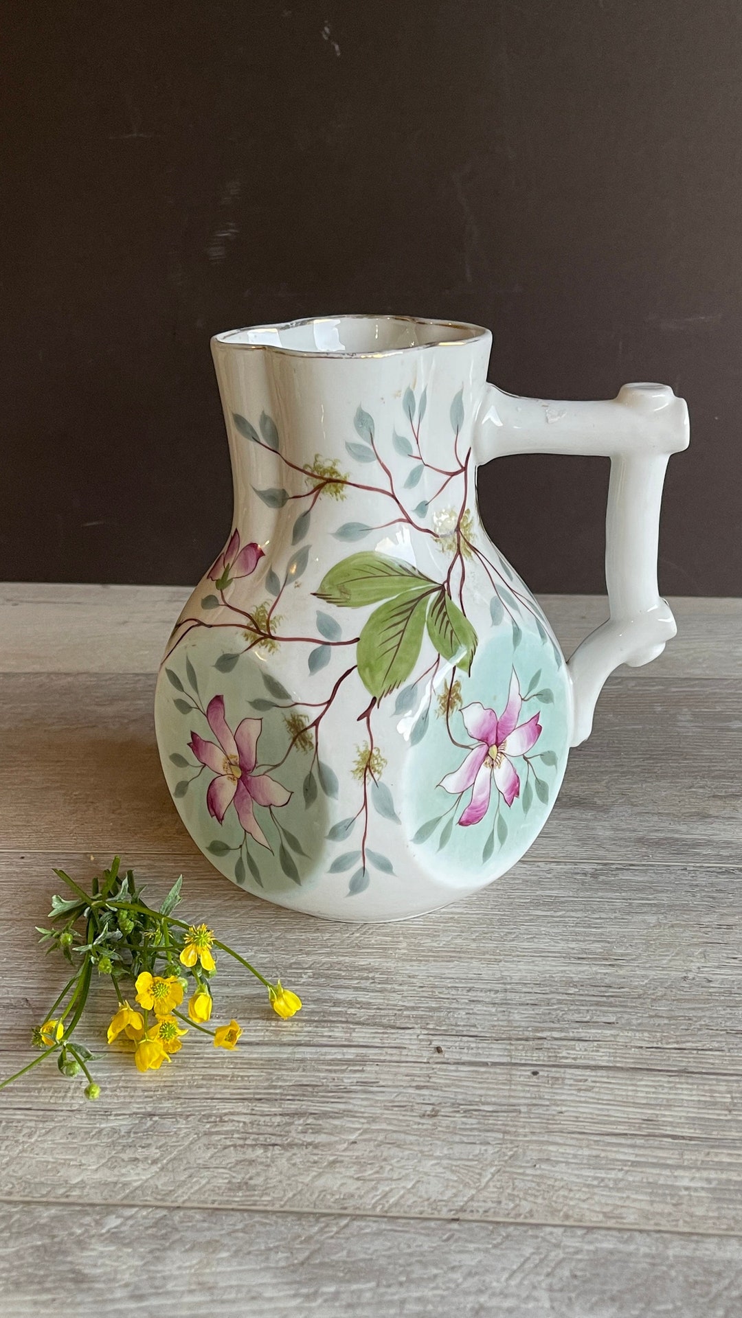 Antique Aesthetic Pitcher Vase - Square Shape Milk Pitcher Handpainted ...