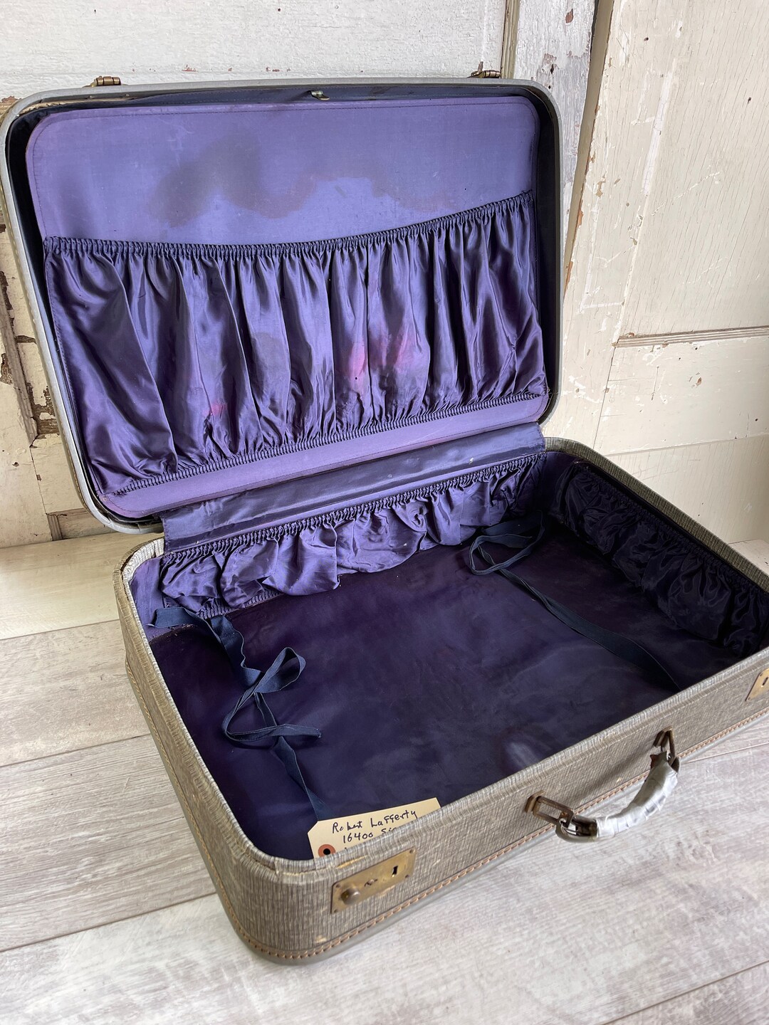 Vintage Suitcase gray Hardside Luggage Medium Size Storage Display or ...
