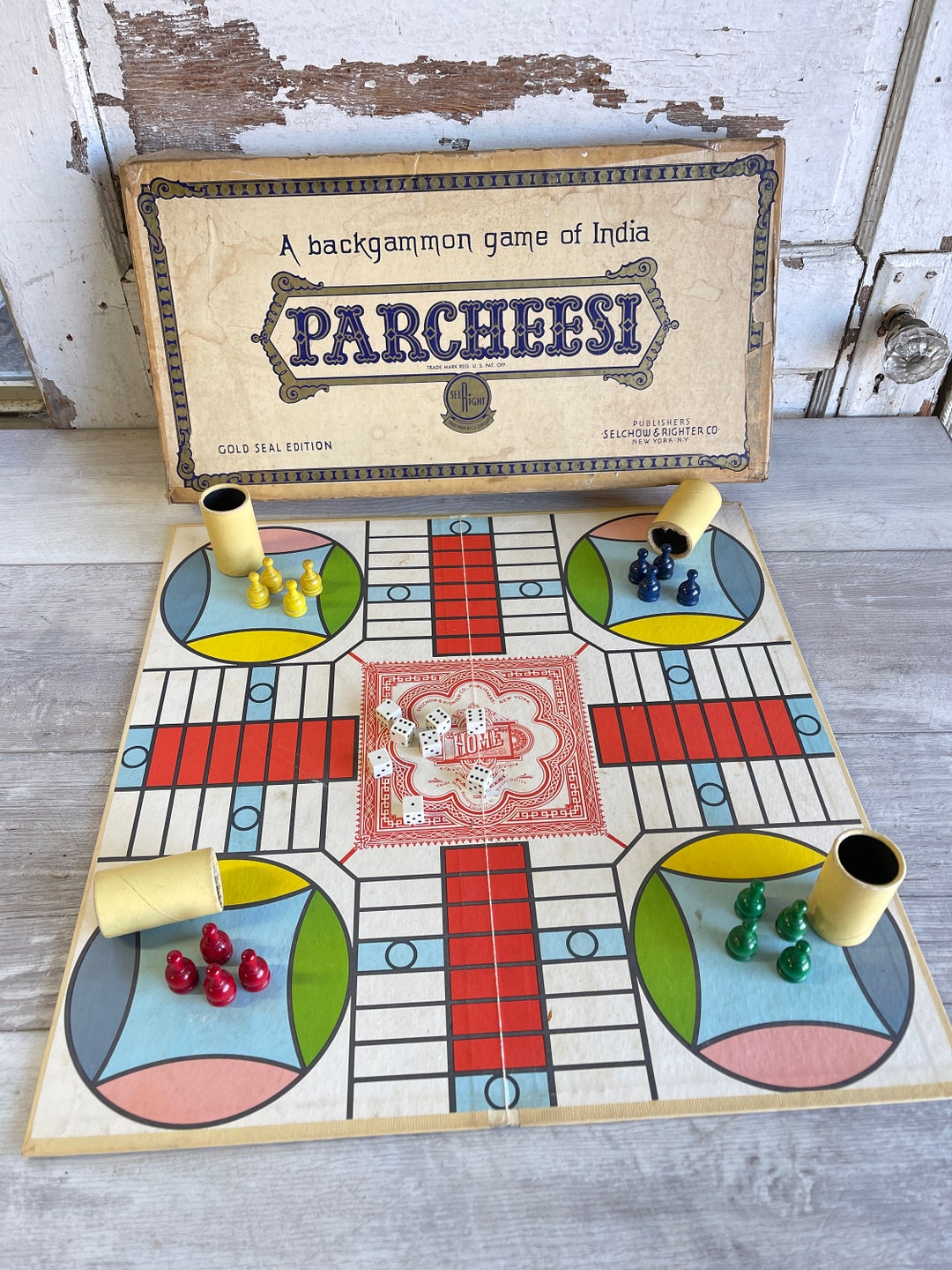 Vintage Parcheesi Game 1959 Board and Pieces Complete Selchow and ...