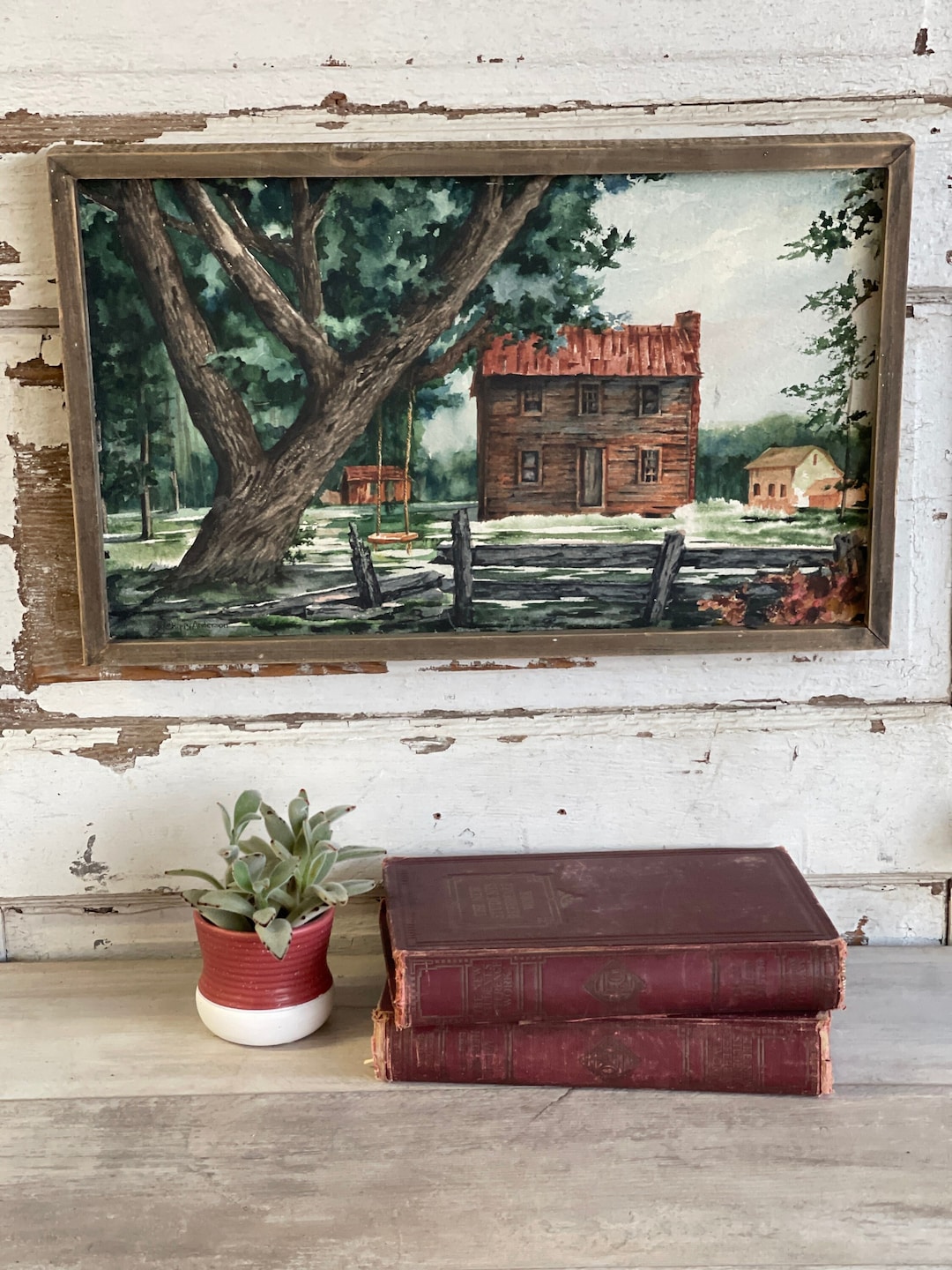 Vintage Watercolor Painting Signed Skippy Anderson - Rustic Original ...