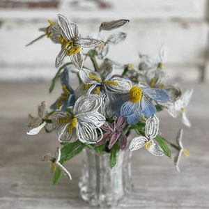 Vintage French Beaded Flower Bouquet Broken Column Glass Vase - Etsy