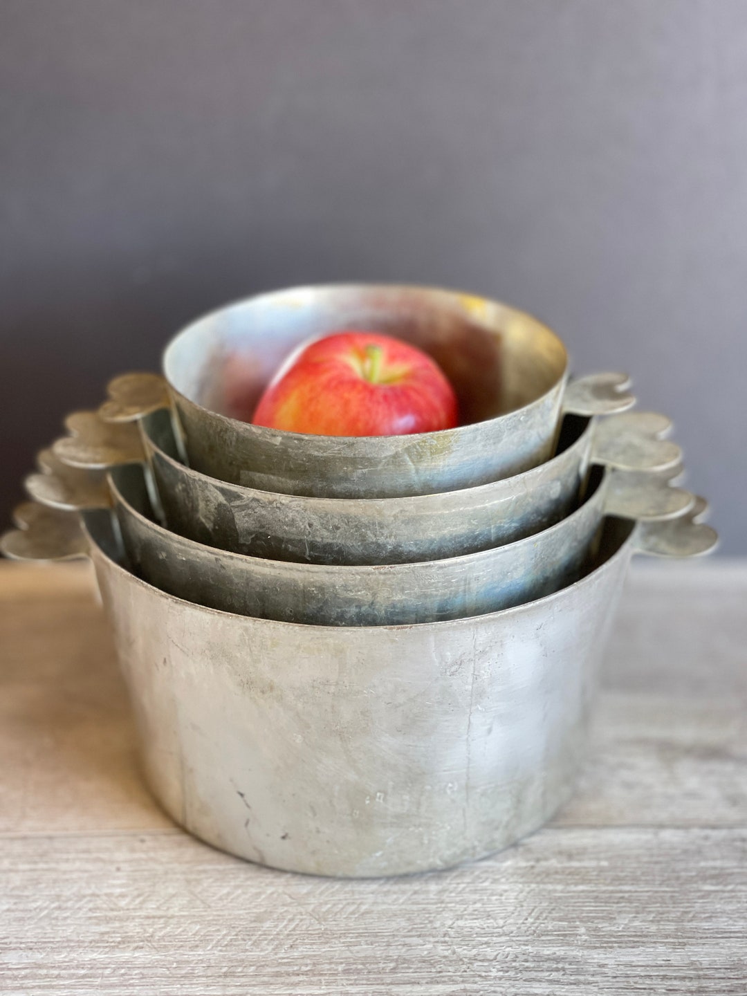 Vintage Nesting Pans - Bon Gourmet French Heart Handles - No Lids - Tin ...