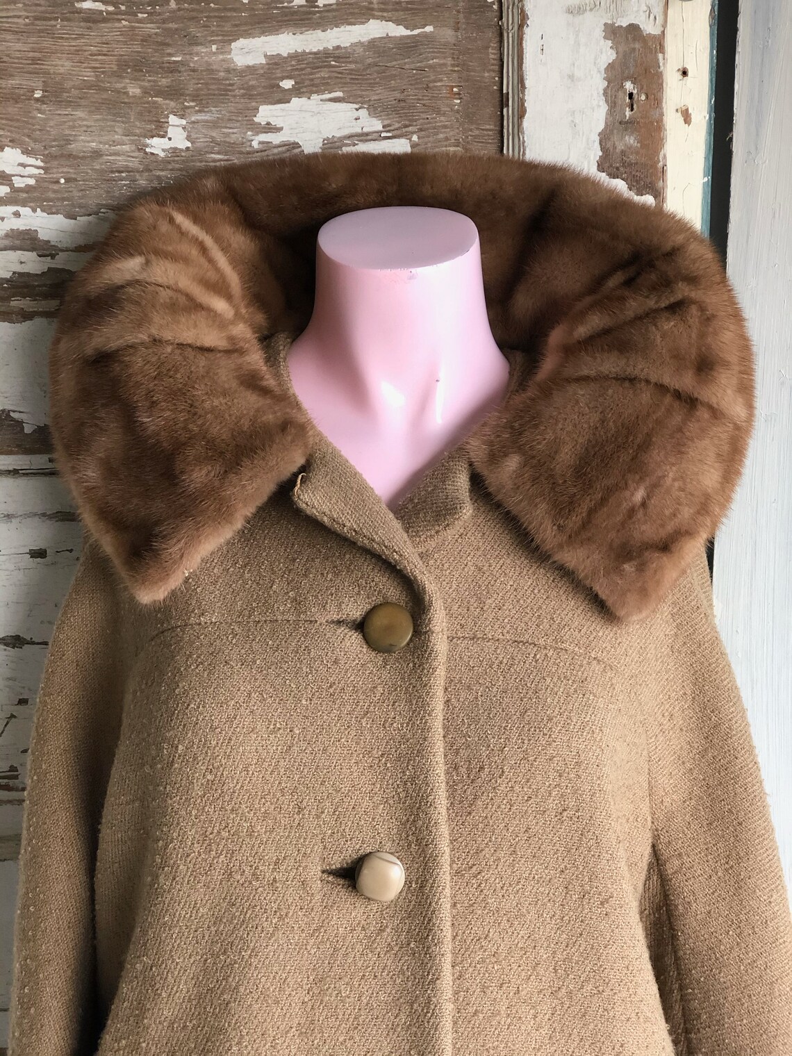Vintage Mink Fur Collar Coat Frank Gallant New York Wool - Etsy