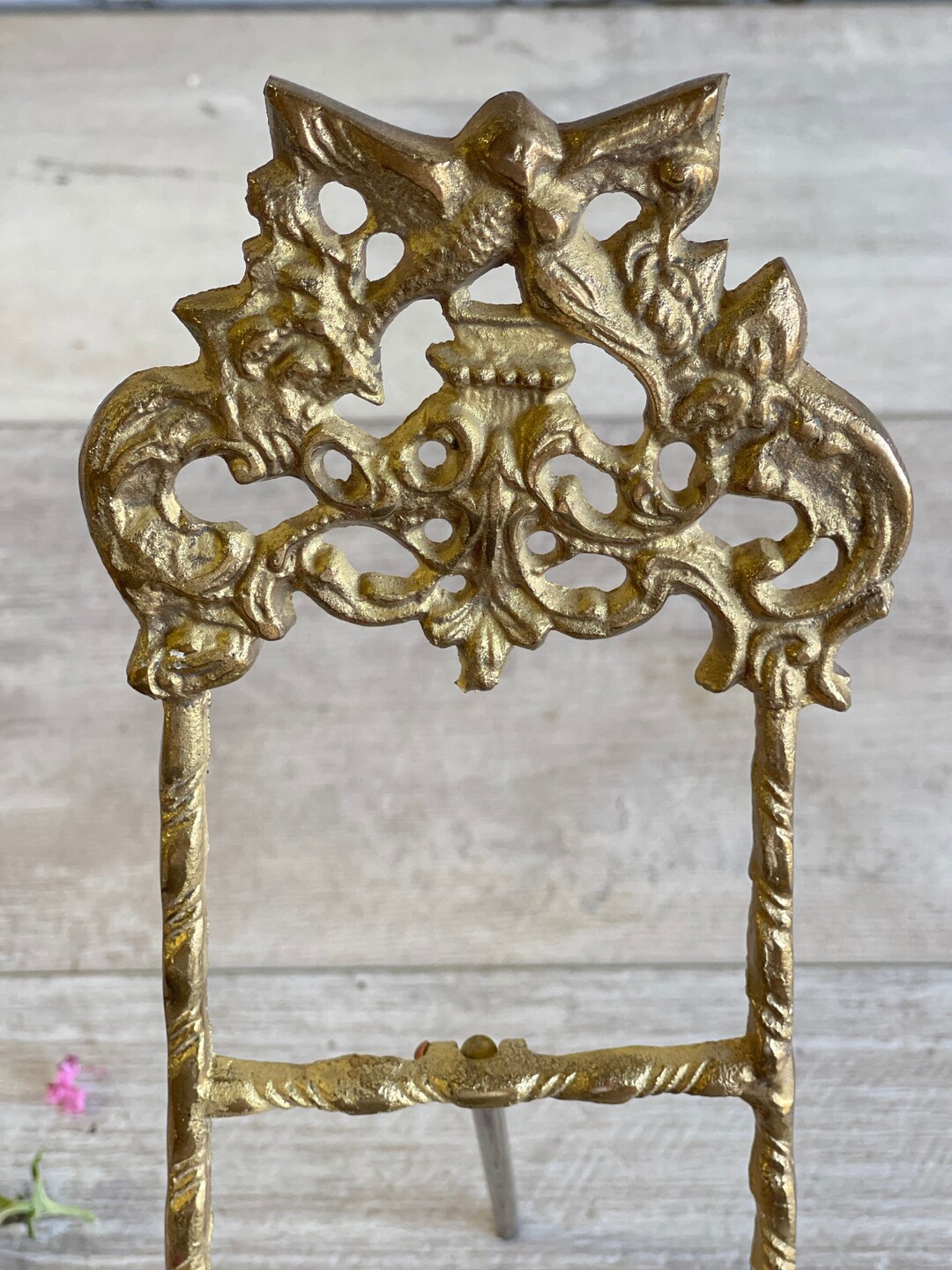 Vintage Brass Easel Plate Rack Holder Book Picture Display 14 Inch Bird ...