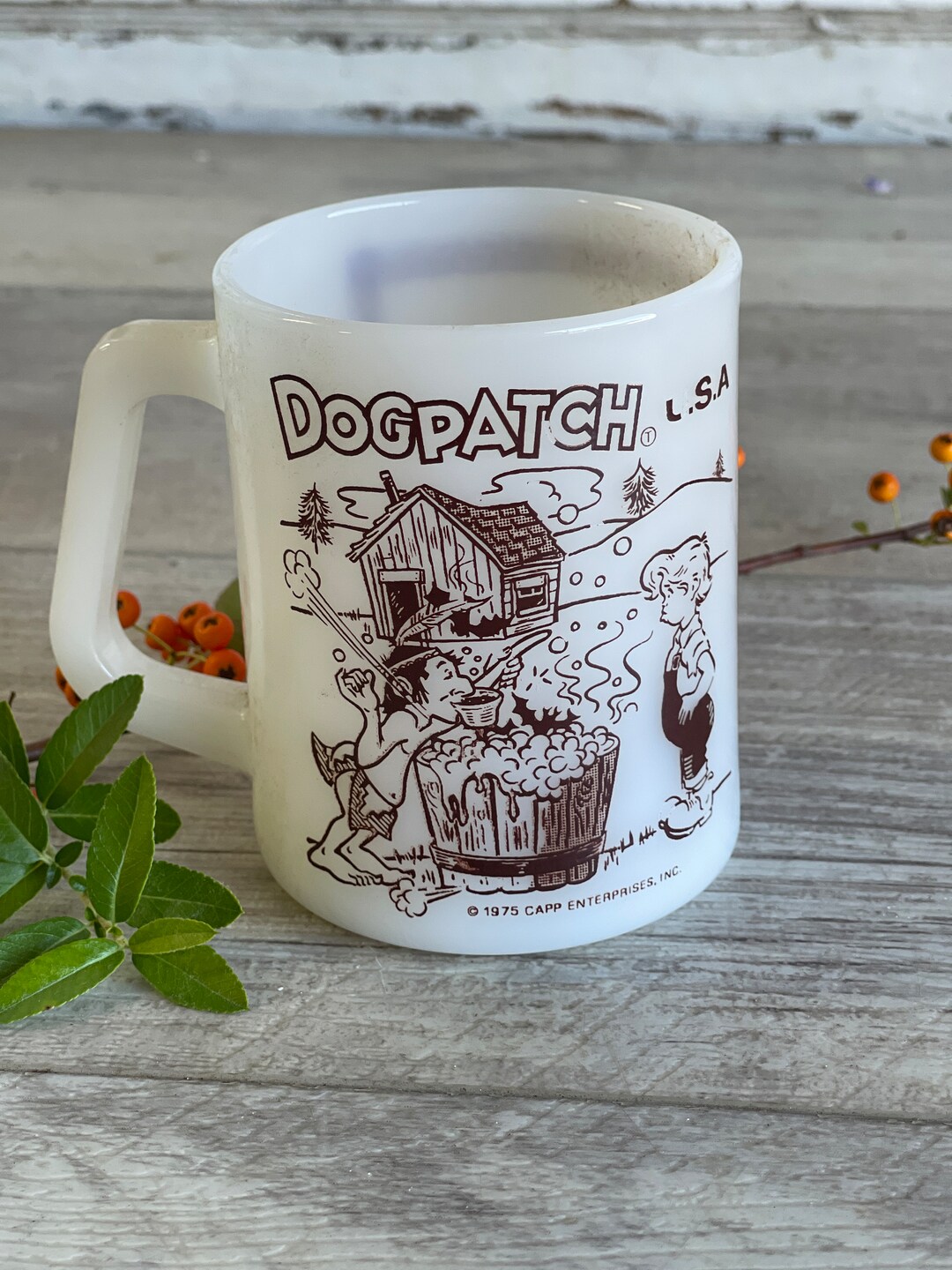 Vintage Dogpatch Souvenir Mug - the Boss - Milk Glass Cup- Lil' Abner 1975 Arkansas Theme Park ...