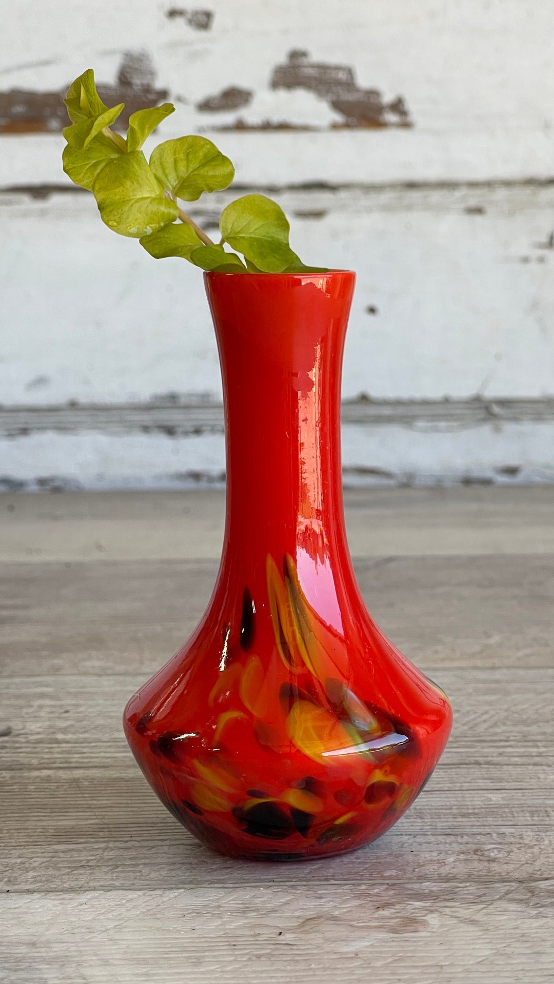 Vintage Blown Glass Vase Opaline Fire Red Small Bud Vase - Etsy