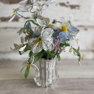 Vintage French Beaded Flower Bouquet Broken Column Glass Vase - Etsy