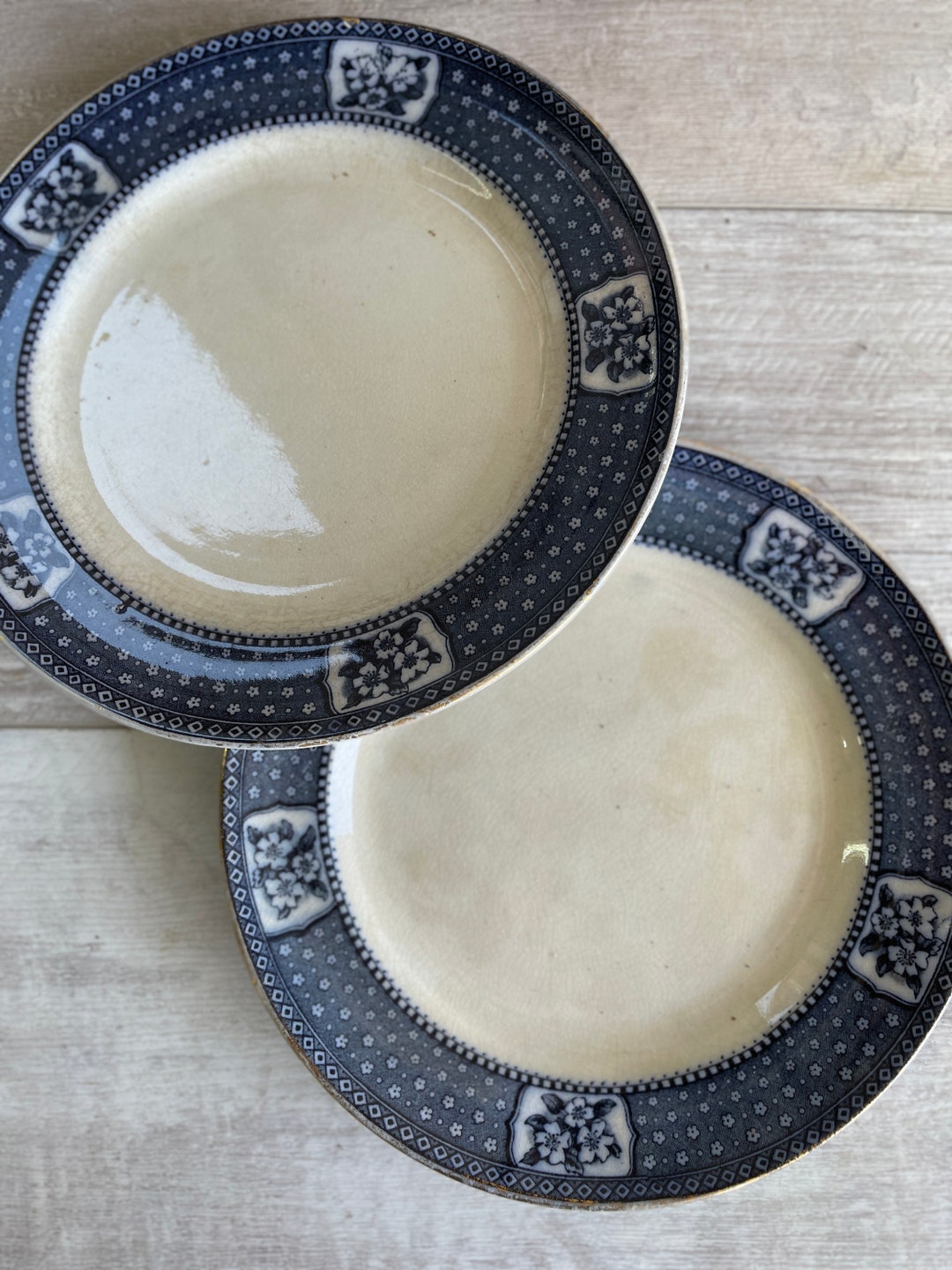 Vintage Tillson Dinner Plates - Blue and White Flow Blue - Burslem ...