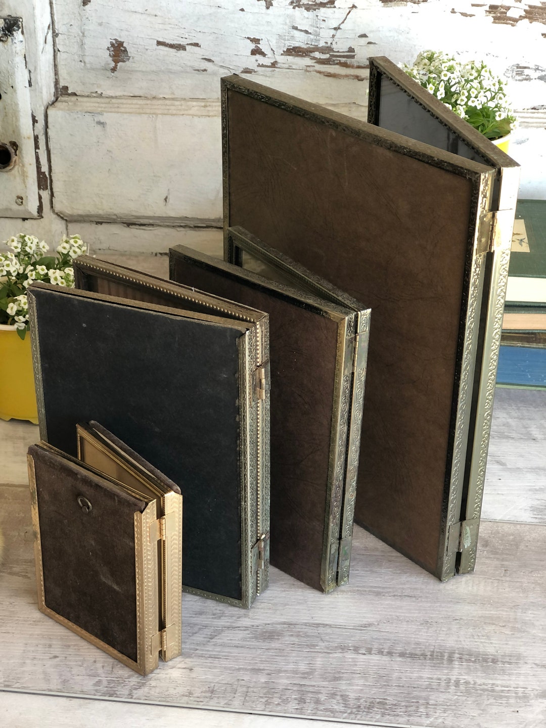 4 Brass Frames Folding Hinged Table Top Easel Frames Set 8x10 5x7 3x4 ...