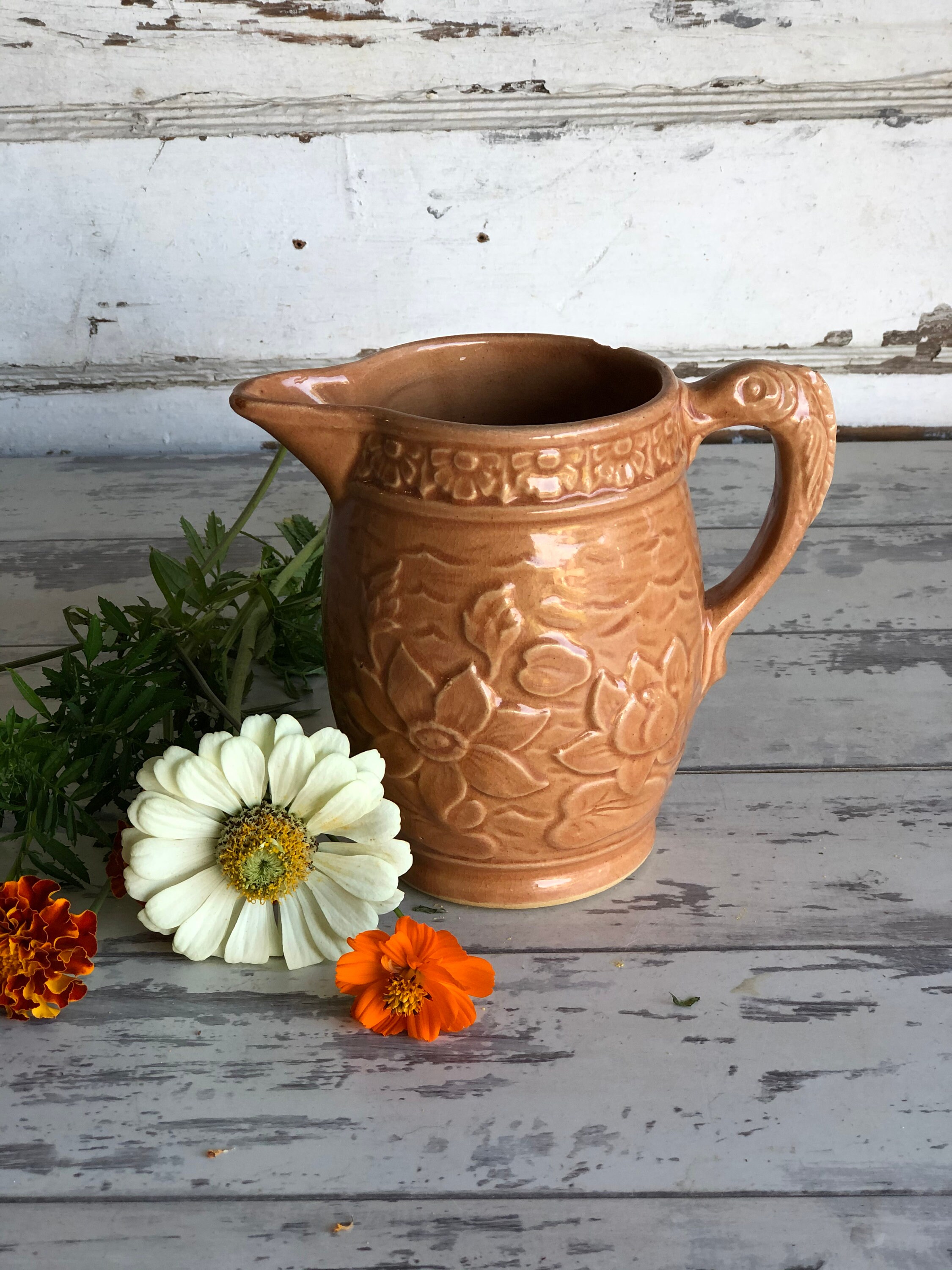 Vintage Mccoy Pitcher water Lily Lotus Yelloware Pottery | Etsy