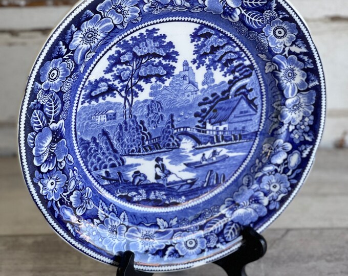 Antique Flow Blue Plate - Crescent Ware - Wild Rose - George Jones and ...
