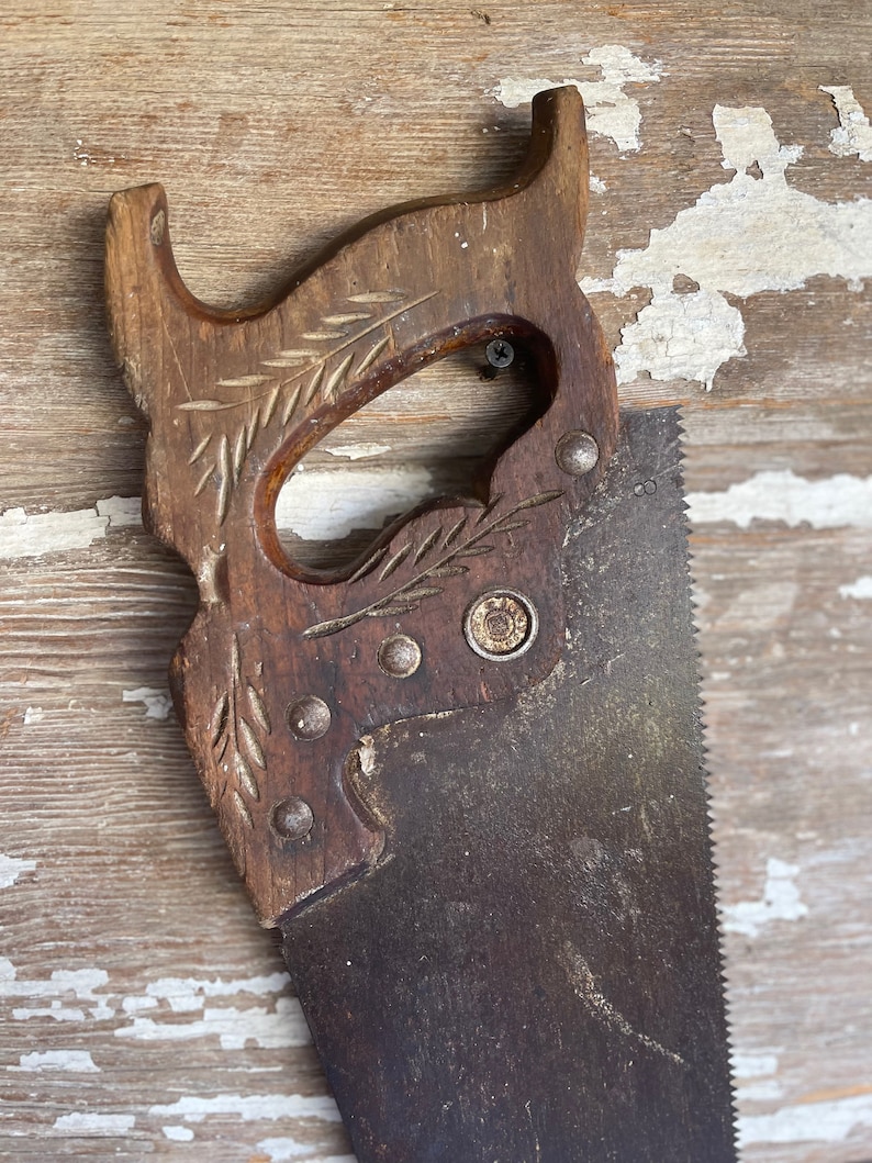 Vintage Diston Hand Saws: 1940s Eastlake Carved Wood Handle, 26 Inch ...