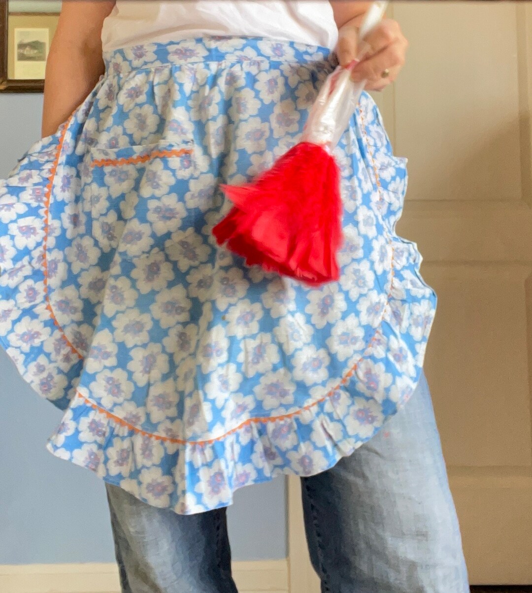 Vintage Half Apron -blue and Orange - Authentic Vintage Floursack ...