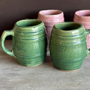 Antique Pottery Barrel Mugs - Green Yellowware Pottery Vintage Beer ...