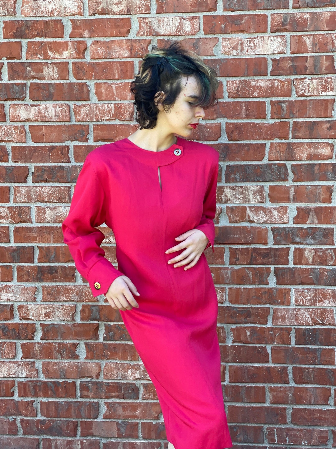 Vintage Dress - Liz Claiborne 1980s Dolman Sheath Dress Hot Red Rayon ...