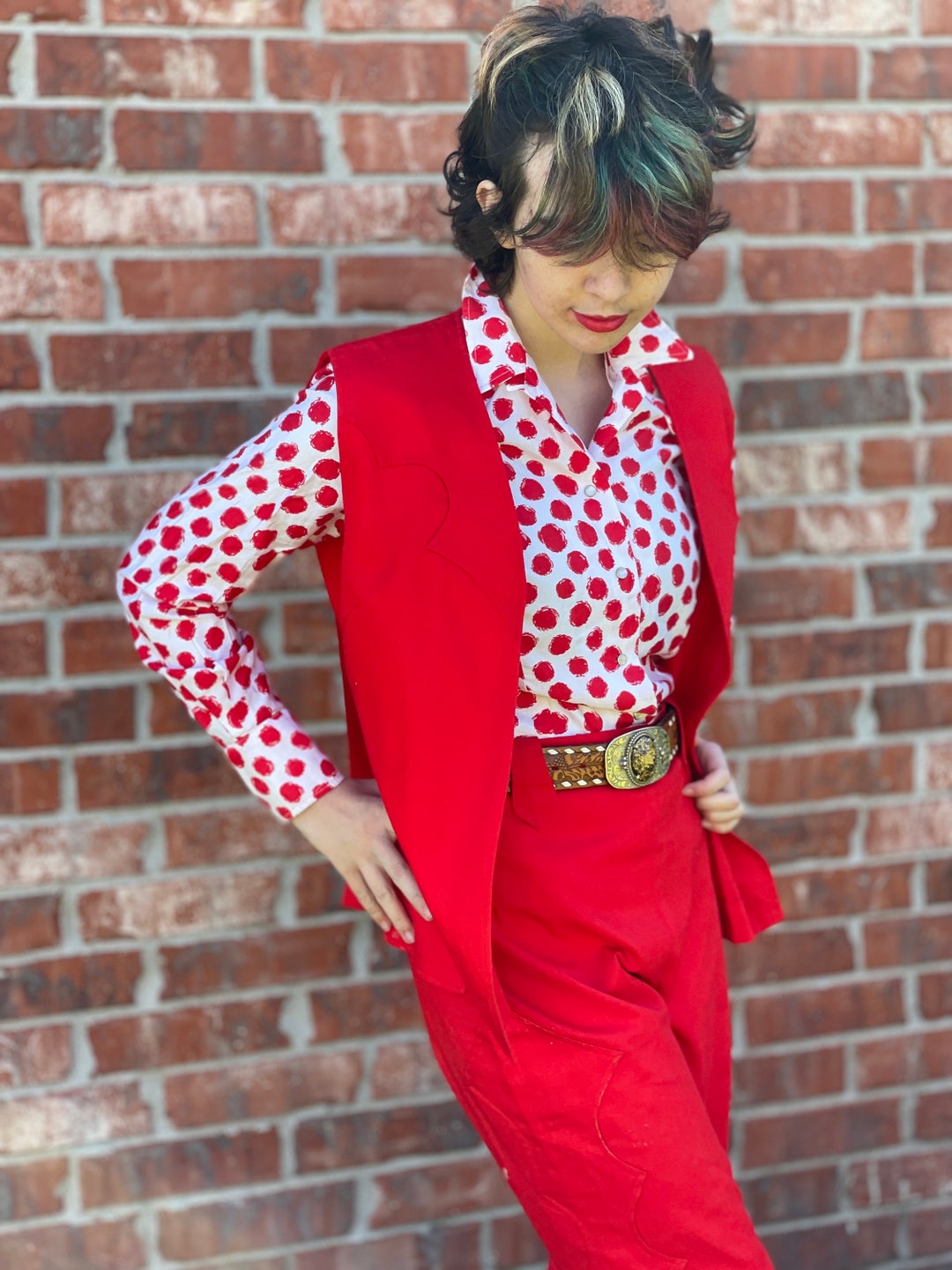 Vintage 70s Rodeo Outfit: Red Polka Dot Western Set, Bell Bottoms - Etsy