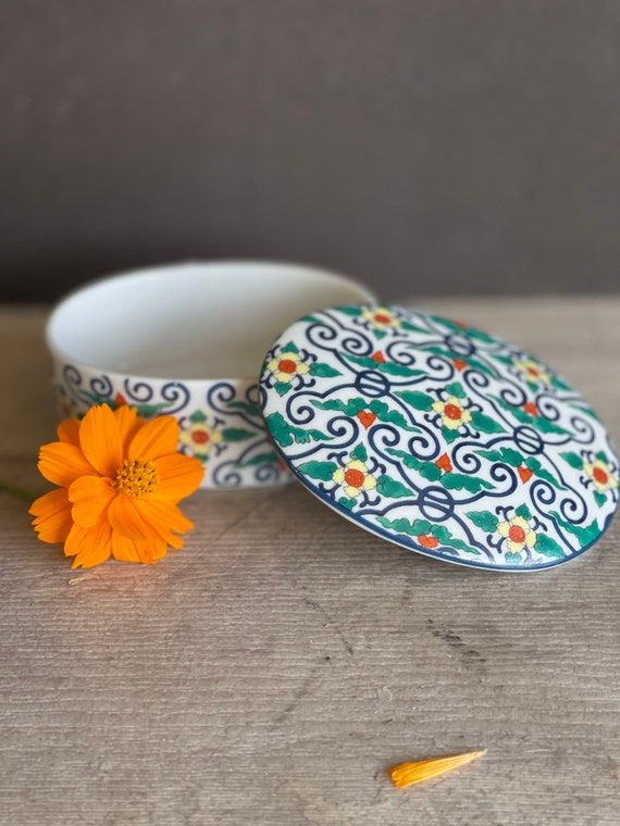 Vintage ASHIBI Japan Porcelain Floral Art Trinket Jew… - Gem