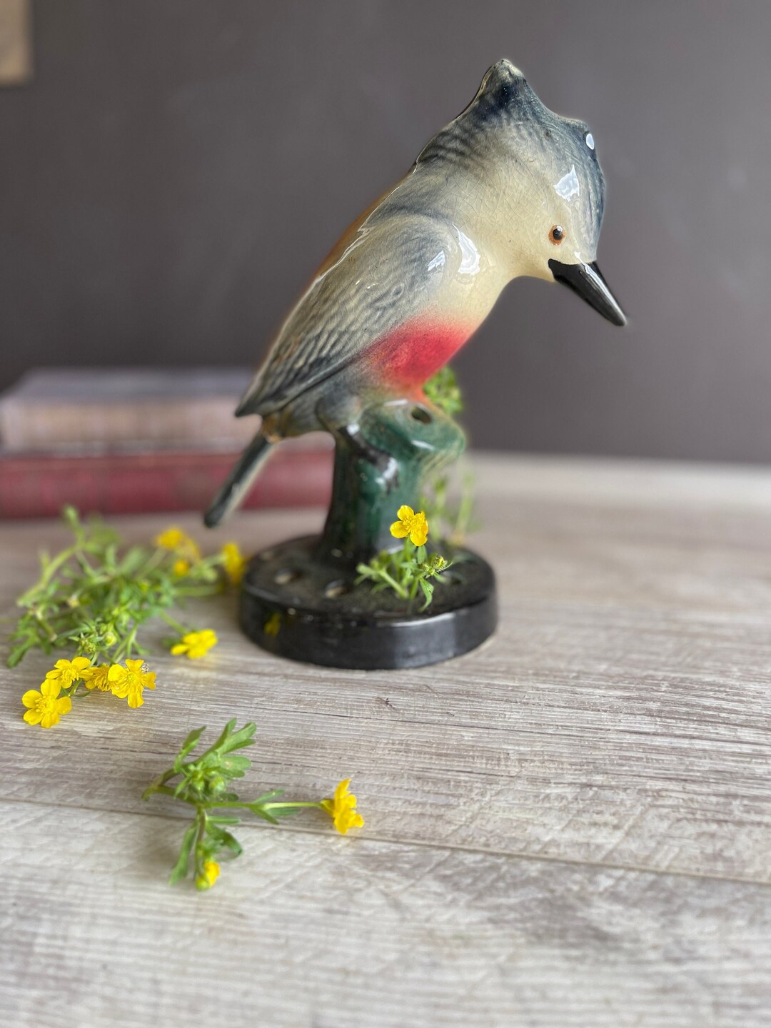 Vintage Weller Ware Bird Flower Frog Figurine Centerpiece - Tufted ...