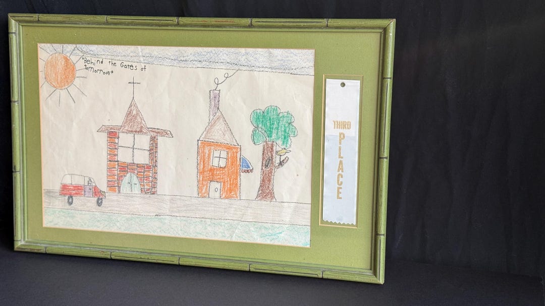 Vintage Framed 1970s Kids Art - 3rd Prize - "beyond the Gates of ...