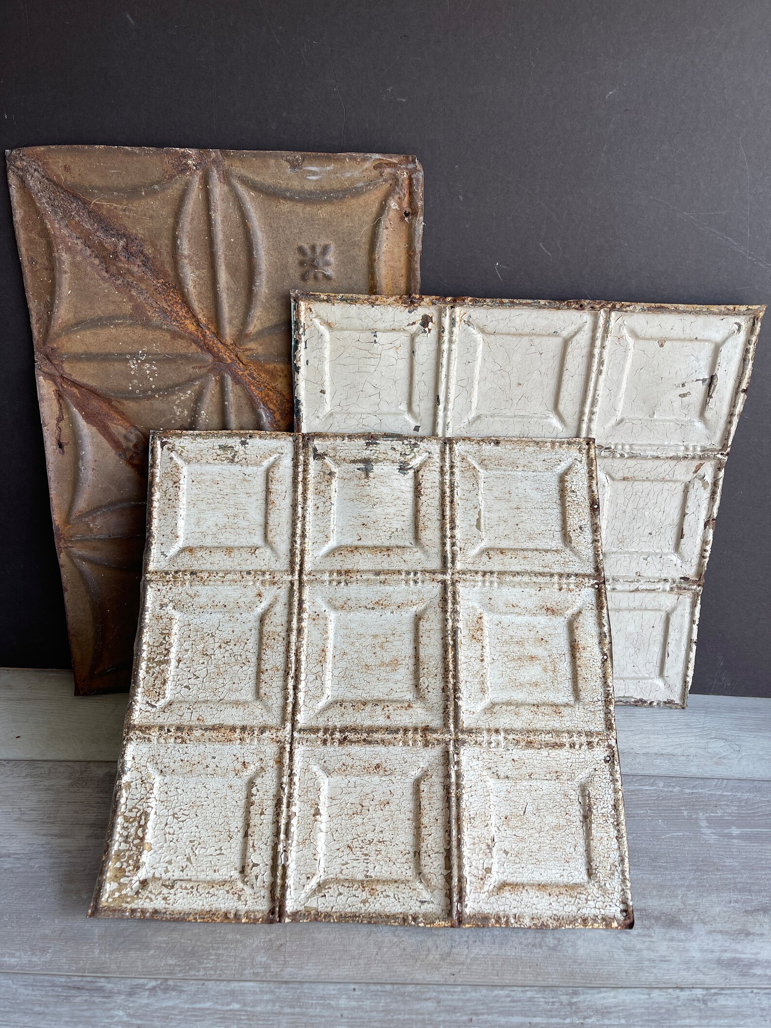 Antique Tin Ceiling Tiles Chippy Painted Rusty Ceiling Tin salvage ...