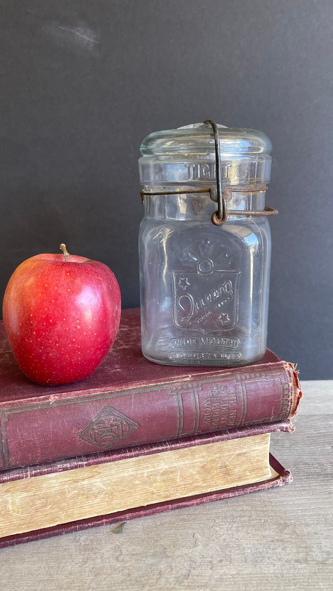 Vintage Queen Canning Jar -wide Mouth Pint Wire Bail Lighting Lid - Etsy