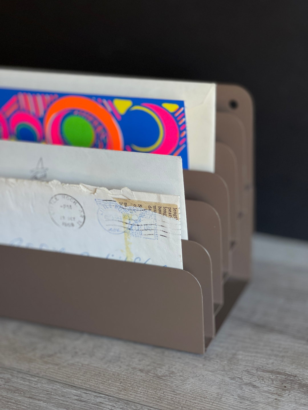 Vintage Steel Letter Holder Bill Sorter Hunt Lit Ning 6 Slot Mid ...