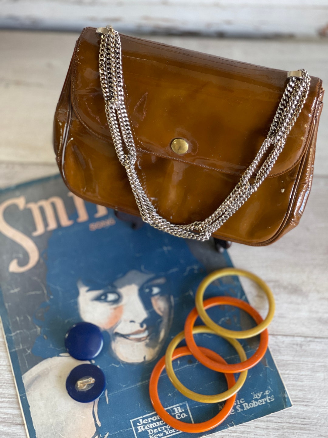 Vintage Morris Moskowitz Patent Leather Purse - PLUS Bakelite Bangle ...