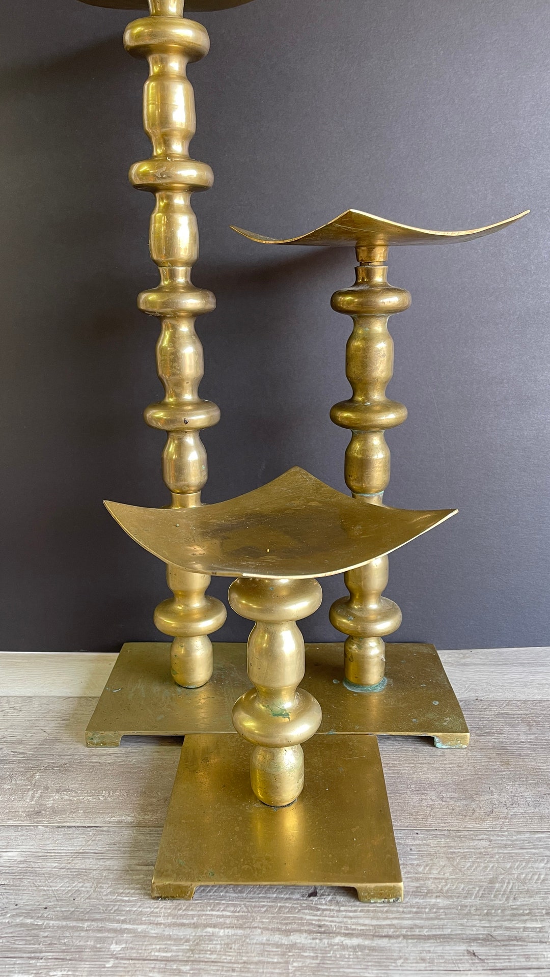 Vintage Brass Candlesticks - Extra Large Pillar Candle Holders - Asian ...