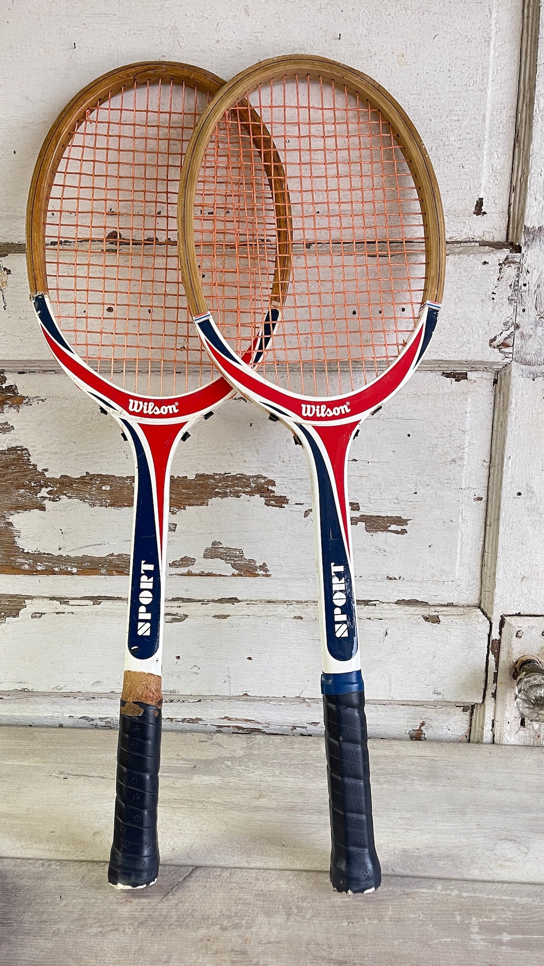 Vintage Tennis Racket Wooden Wood Racquet Wilson SPORT Red White and ...