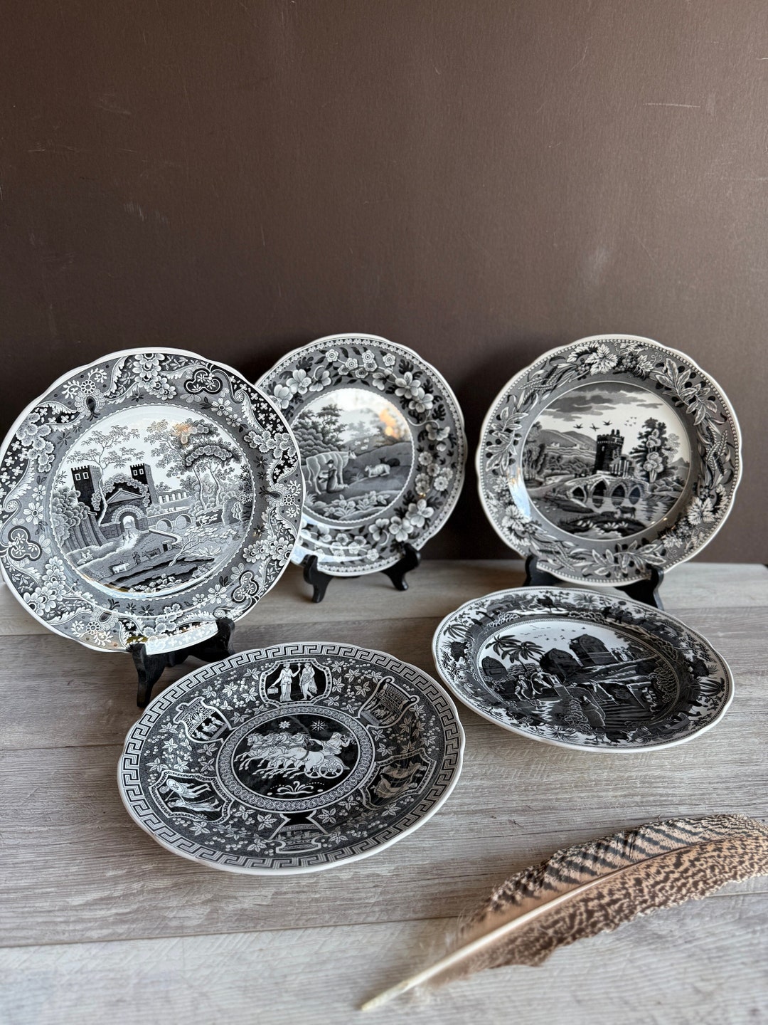 Vintage Black Spode archive Collection Lot 5 Dinner Plates 10.25 Inches ...