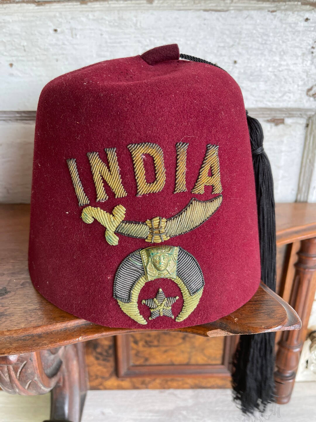 Antique Fez Masonic India Wool Ihling Brothers 7 3/8th Old Wool 1940s ...