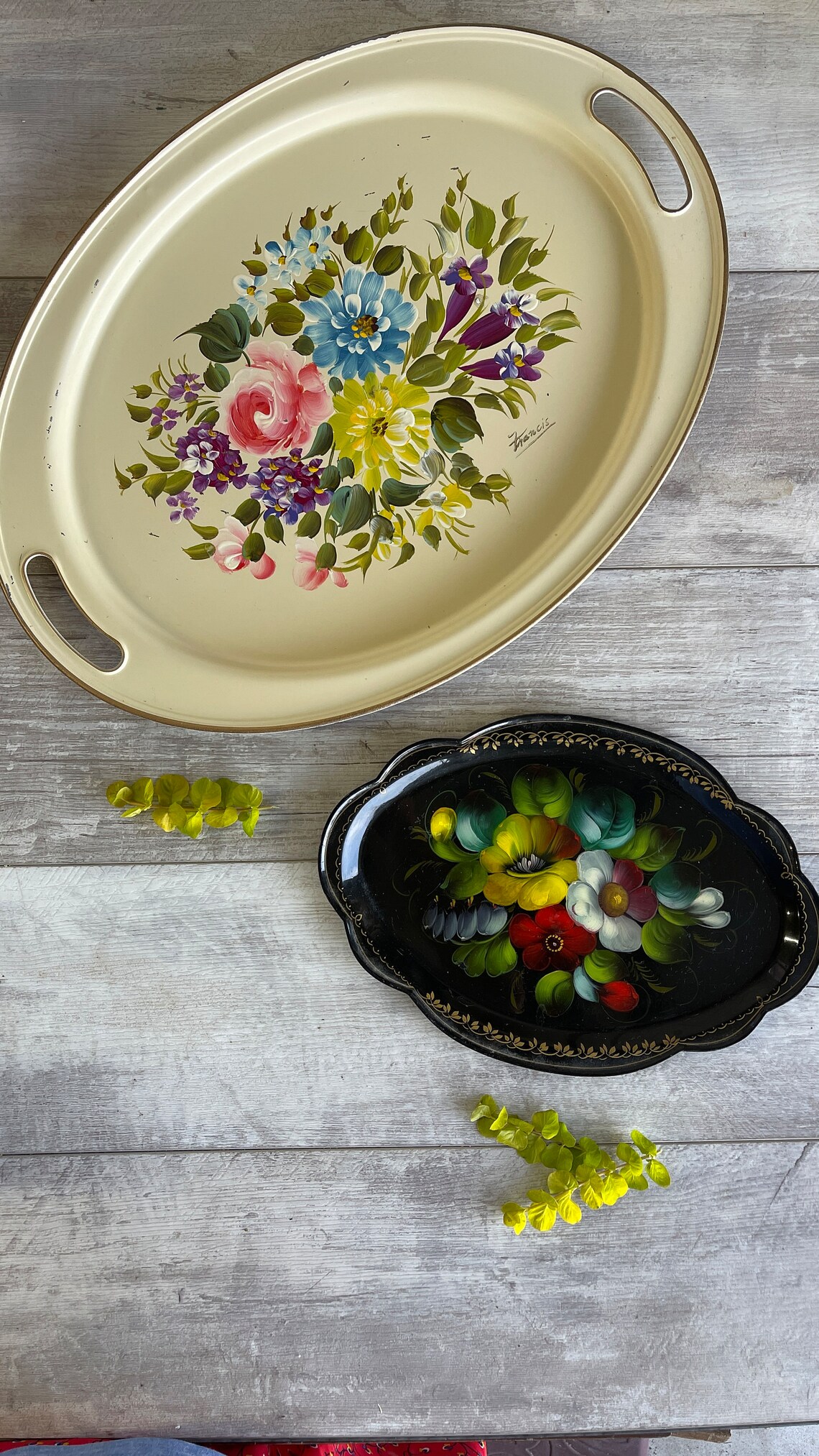 Vintage Tole Painted Tray Handpainted Ivory Signed Francis - Etsy